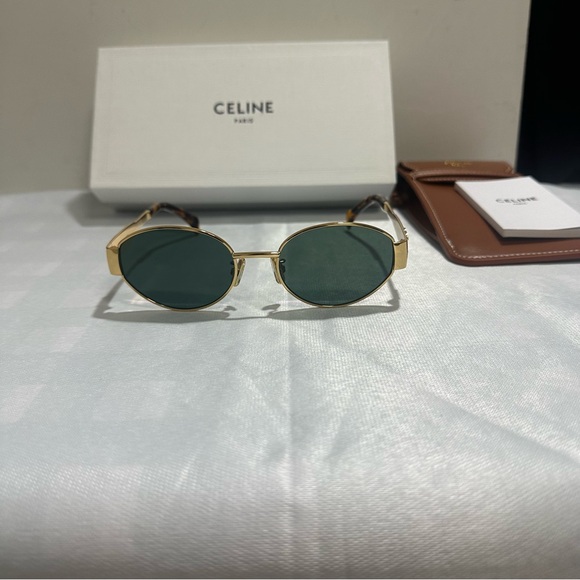 Celine | Accessories | Celine Gold And Green Round Sunglasses | Poshmark